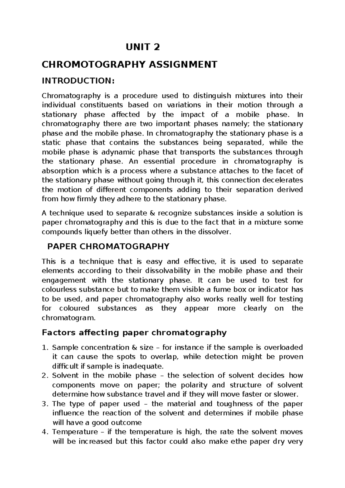 Chromatography Techniques: Paper & Thin Layer Analysis (CHEM 101) - Studocu
