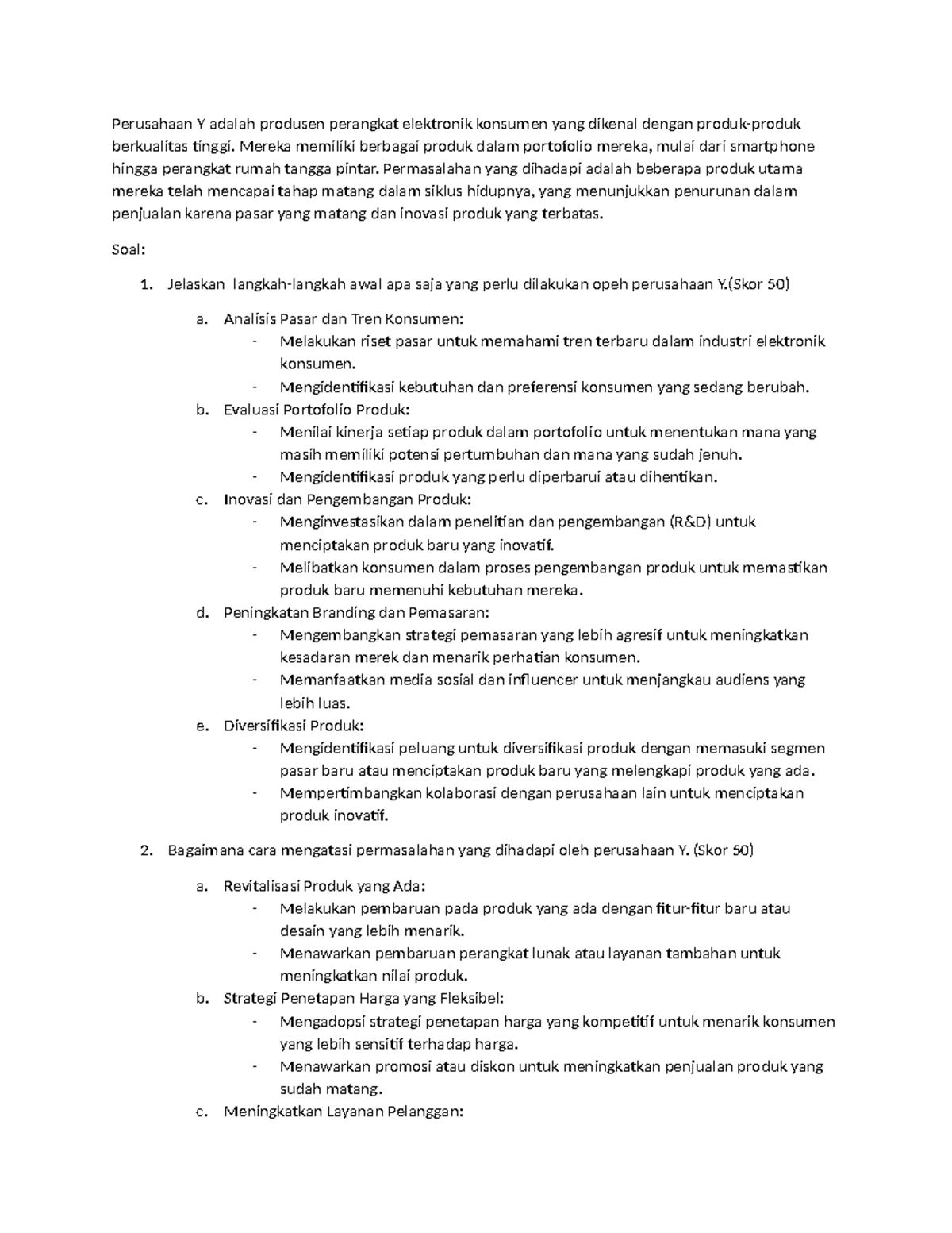 Analisis Tindakan Strategis untuk Perusahaan Y - Diskusi 6 - Studocu