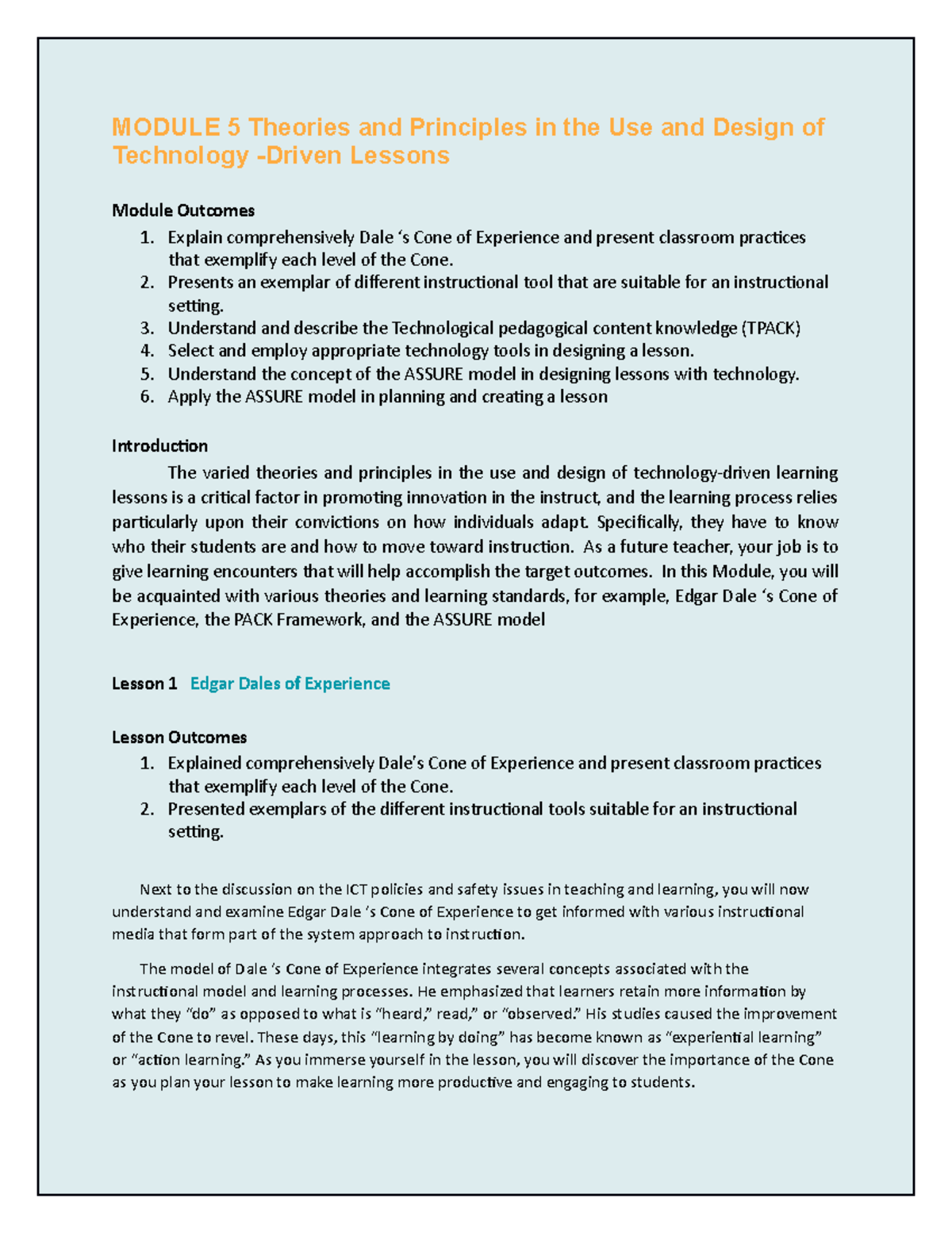 Module 5: Theories and Principles for Designing Tech-Driven Lessons ...