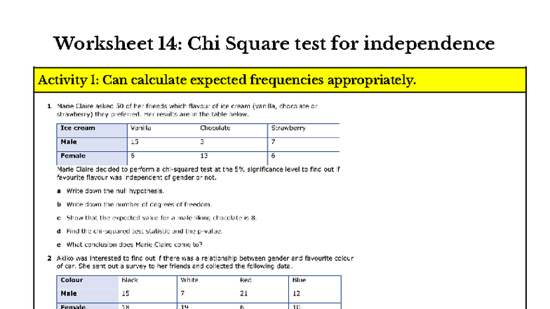 14 - Statistics - Statistics Economics - Worksheet 14: Chi Square test ...