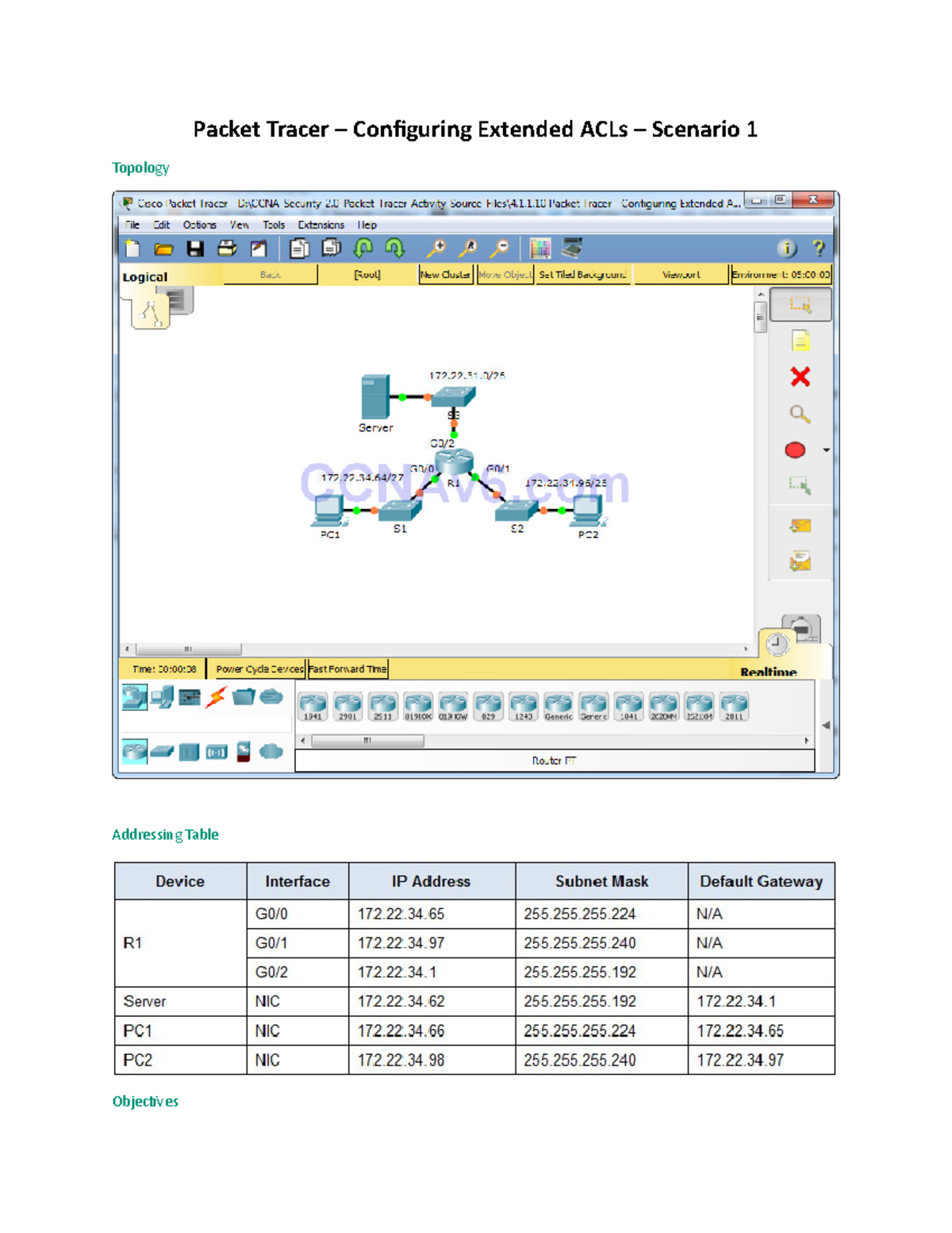 4 1 1 10 Configuring Extended Acls In Packet Tracer Scenario 1 Guide