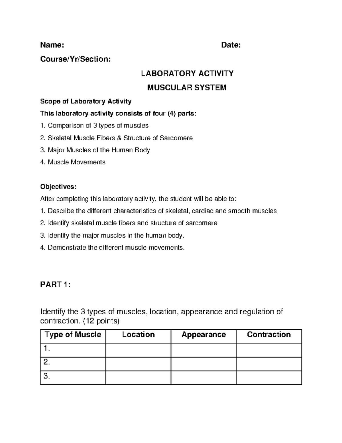 Muscular- System-LAB- Activity - Name: Date: Course/Yr/Section ...