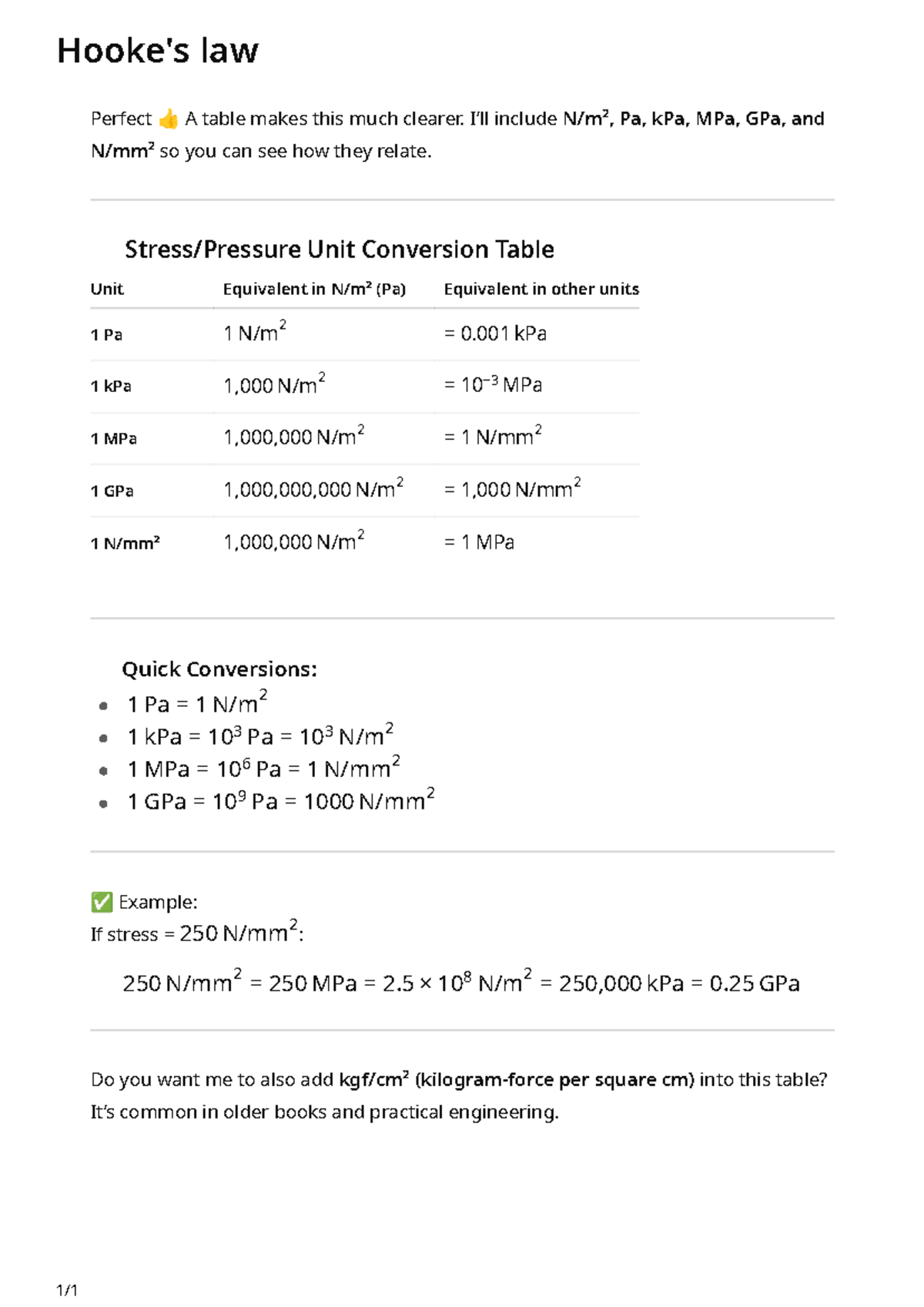 Stress Units Conversion Table: Pa, kPa, MPa, GPa - Studocu