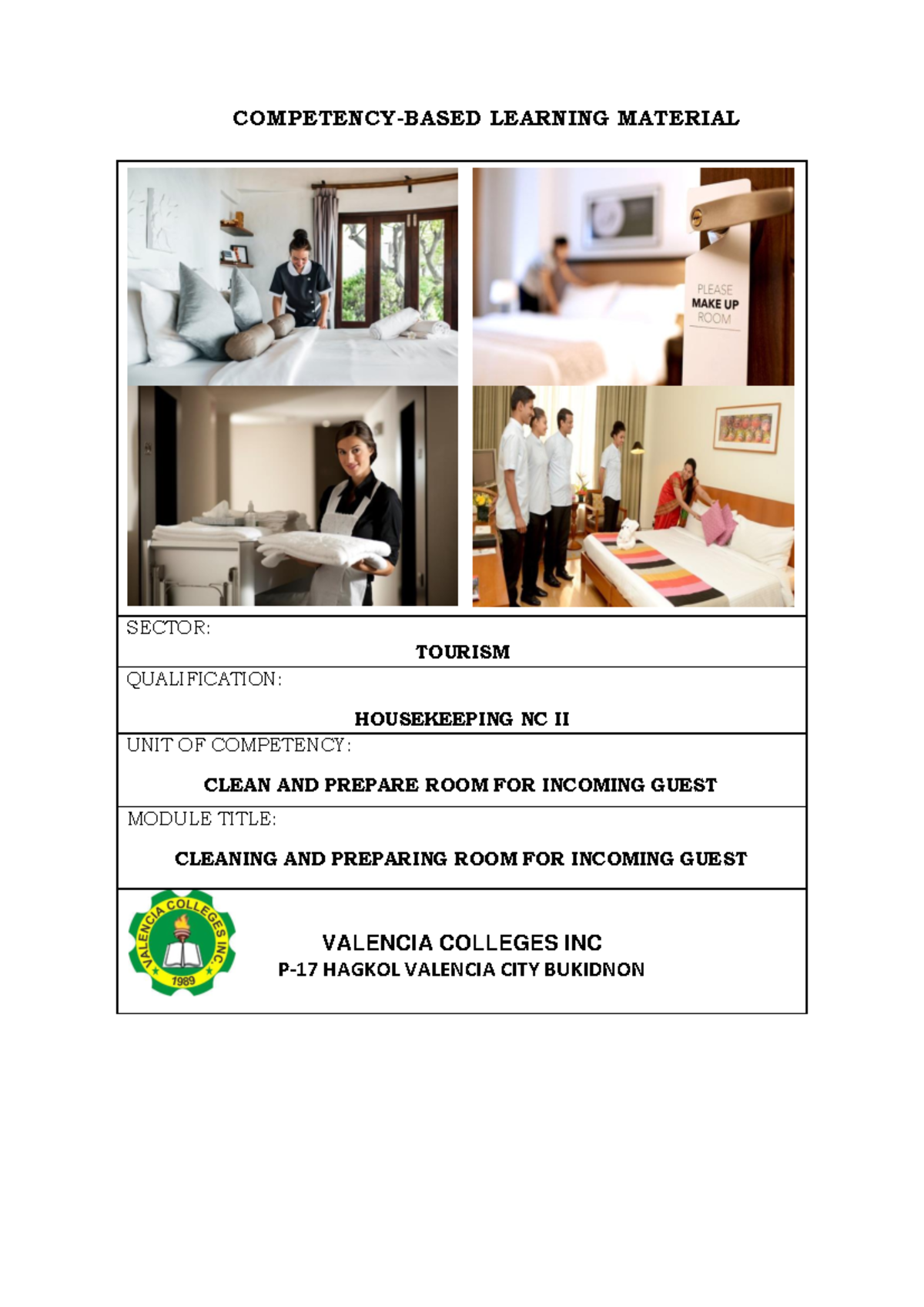 CBLM-Housekeeping NC II: Cleaning & Preparing Rooms Guide - Studocu