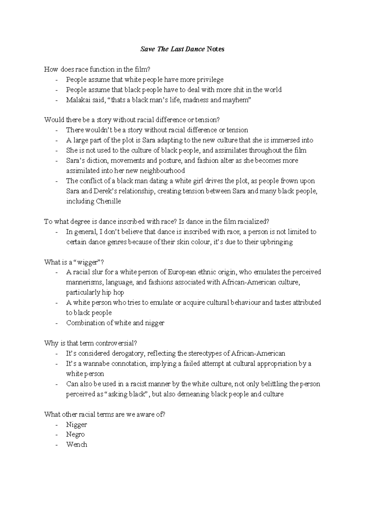 DANC 1900 "Save The Last Dance" - Notes - Save The Last Dance Notes How ...