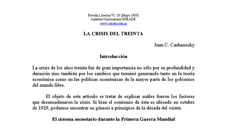 LA CRISIS DE LOS TREINTA: Análisis Económico (Revista Libertas VI: 10 ...