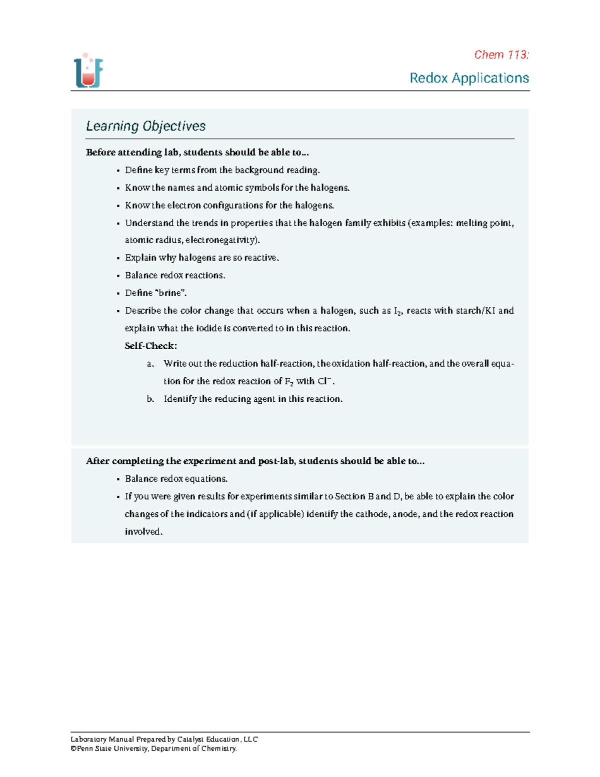 Chem 113: Redox Applications and Halogen Chemistry Lab Manual - Chem ...