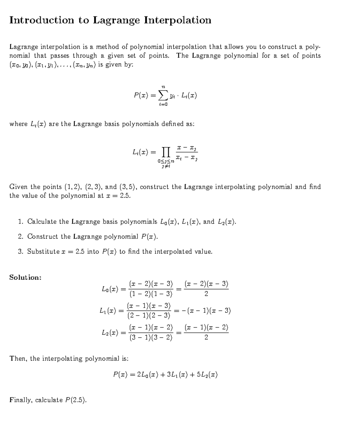 Tutorial 5A - Lagrange Interpolation Methods and Applications - Studocu