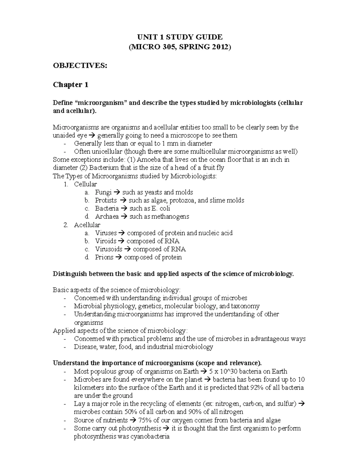 Chapter 1 Notes - Introduction to Microbiology - Chapter 1: Microbial ...