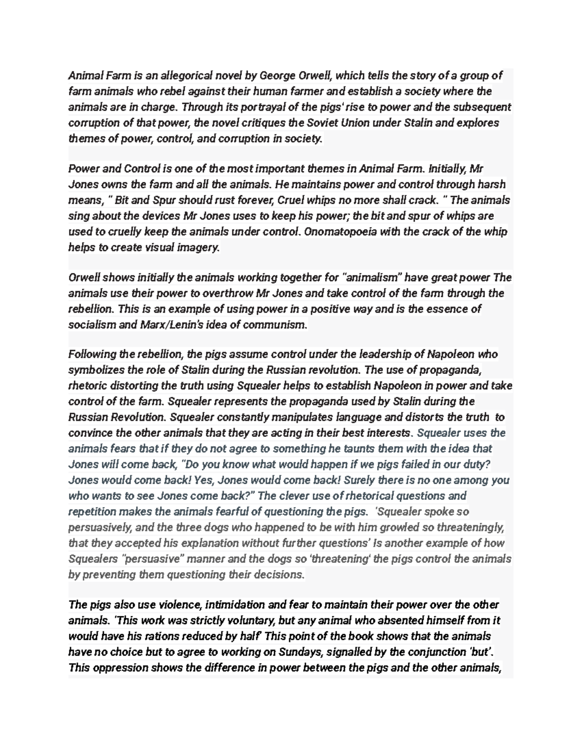 Animal Farm (ENG 101): Power, Control, and Corruption Analysis - Studocu