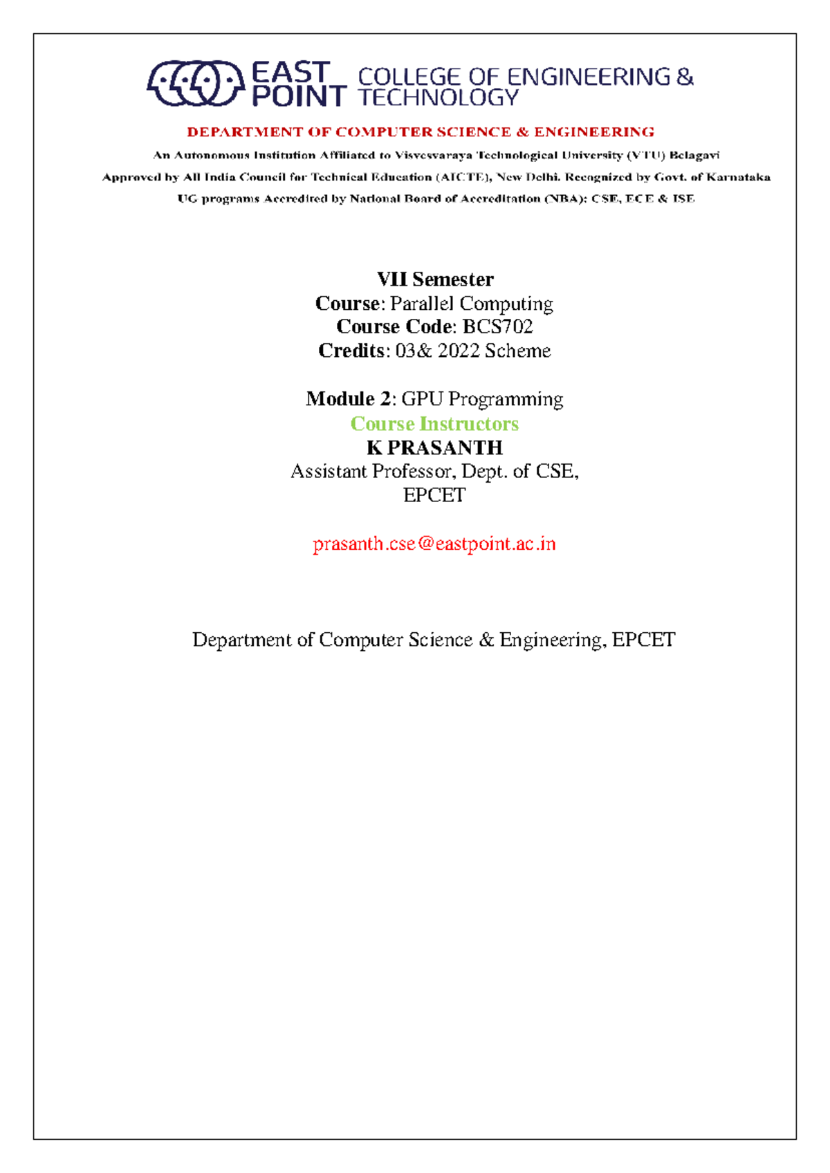 BCS702 VII Sem: GPU Programming Module 2 Notes - Studocu