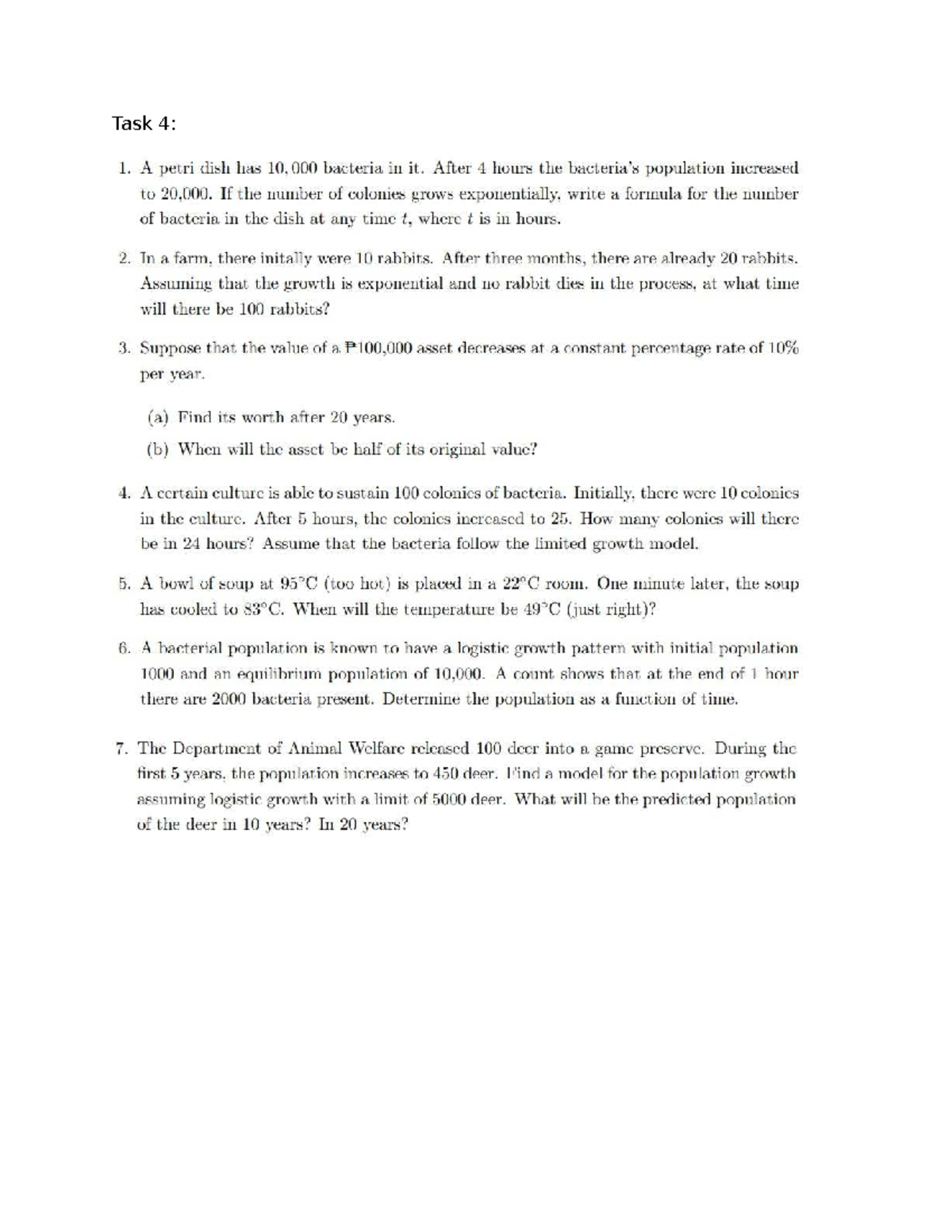 Task 4: Exponential & Logistic Growth Models in Biology - Studocu