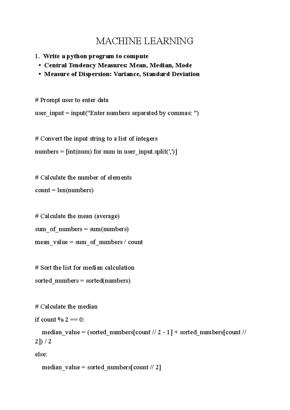 MACHINE LEARNING 1: Python Libraries for Data Analysis and Visualization - Studocu