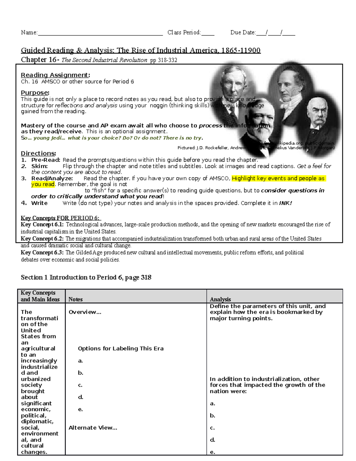 Chapter 16 Guided Reading & Analysis: The Second Industrial Revolution ...