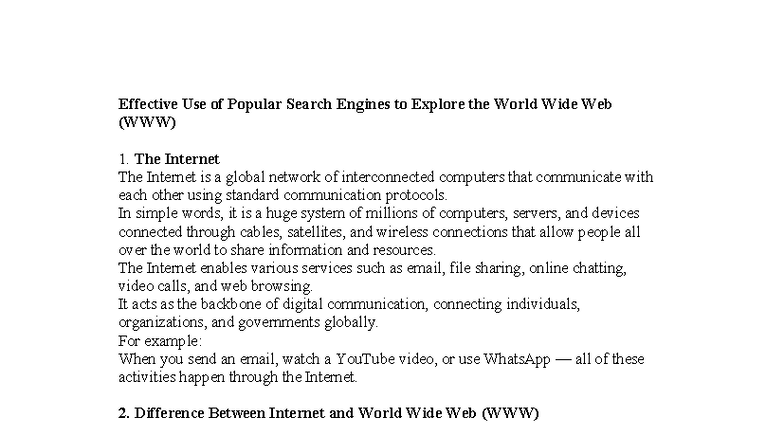 Effective Use of Search Engines for Internet Exploration 101 - Studocu