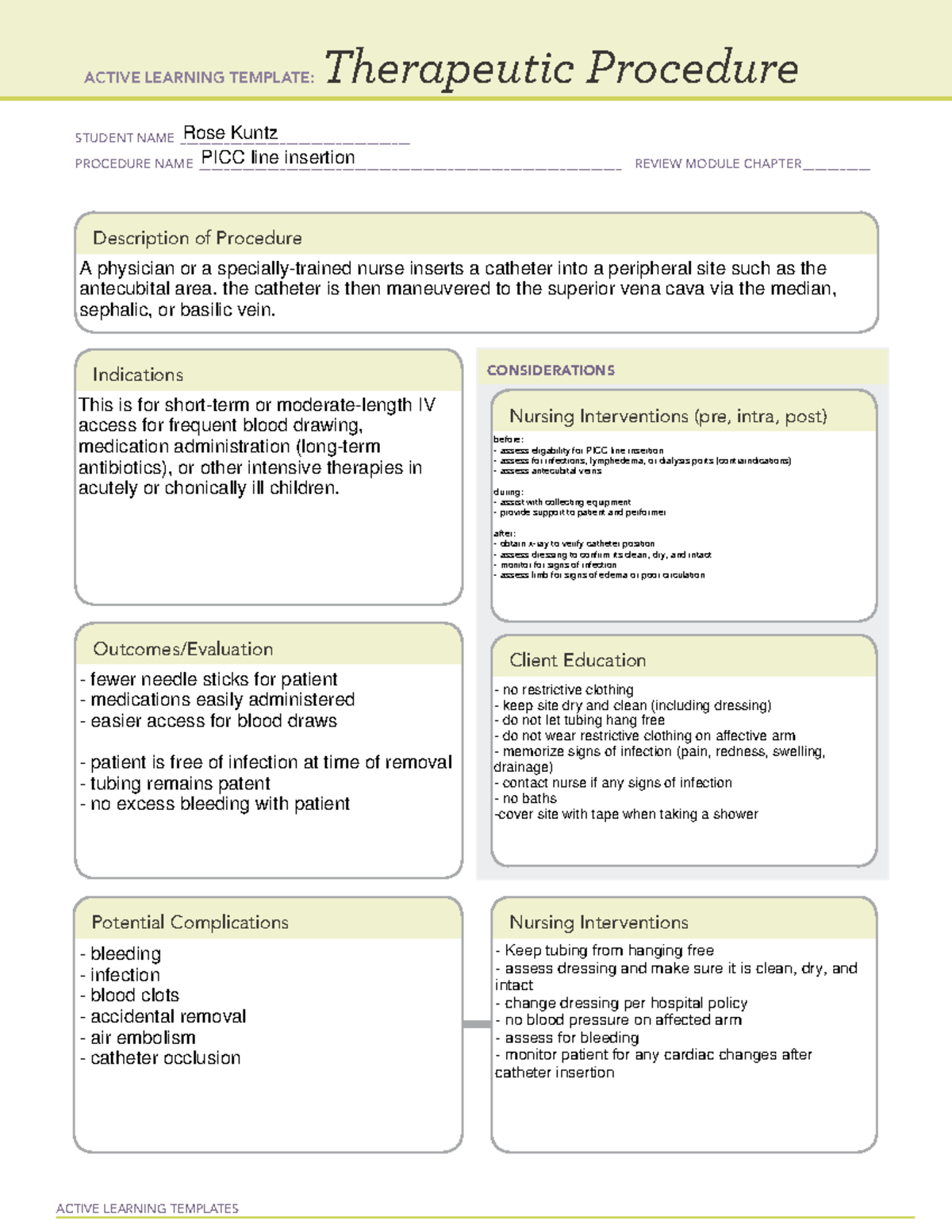 ACTIVE LEARNING TEMPLATE: PICC Line Insertion Procedure Review - Studocu