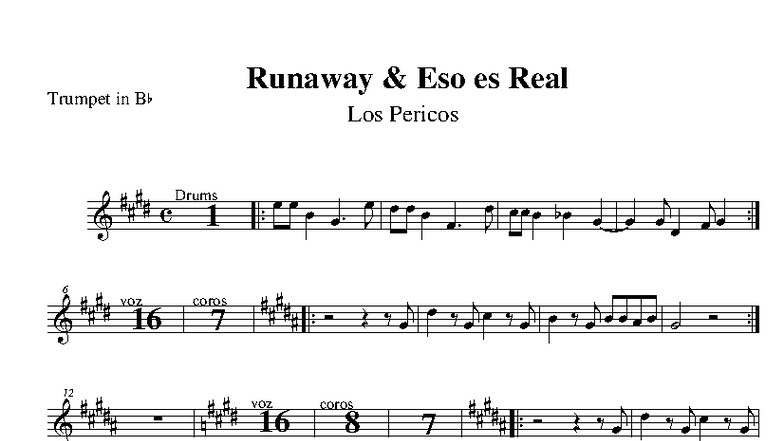 Runaway & Eso es Real - Trumpet in Bb Sheet Music - Studocu