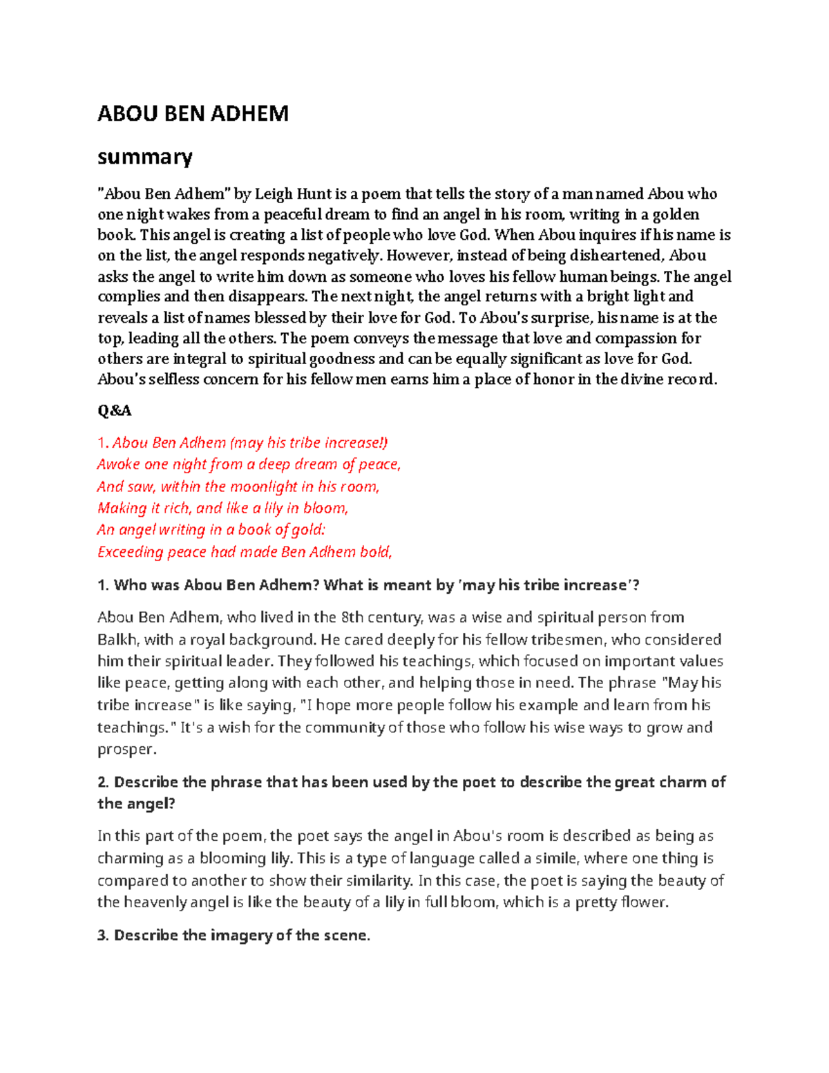 ABOU BEN ADHEM: Analysis & Themes in Leigh Hunt's Poem - Studocu