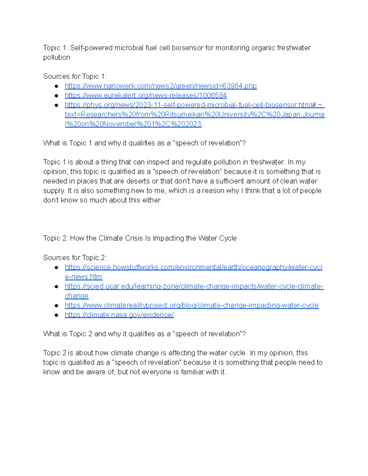ENG 101: Informative Topics for Speeches on Environmental Issues - Studocu