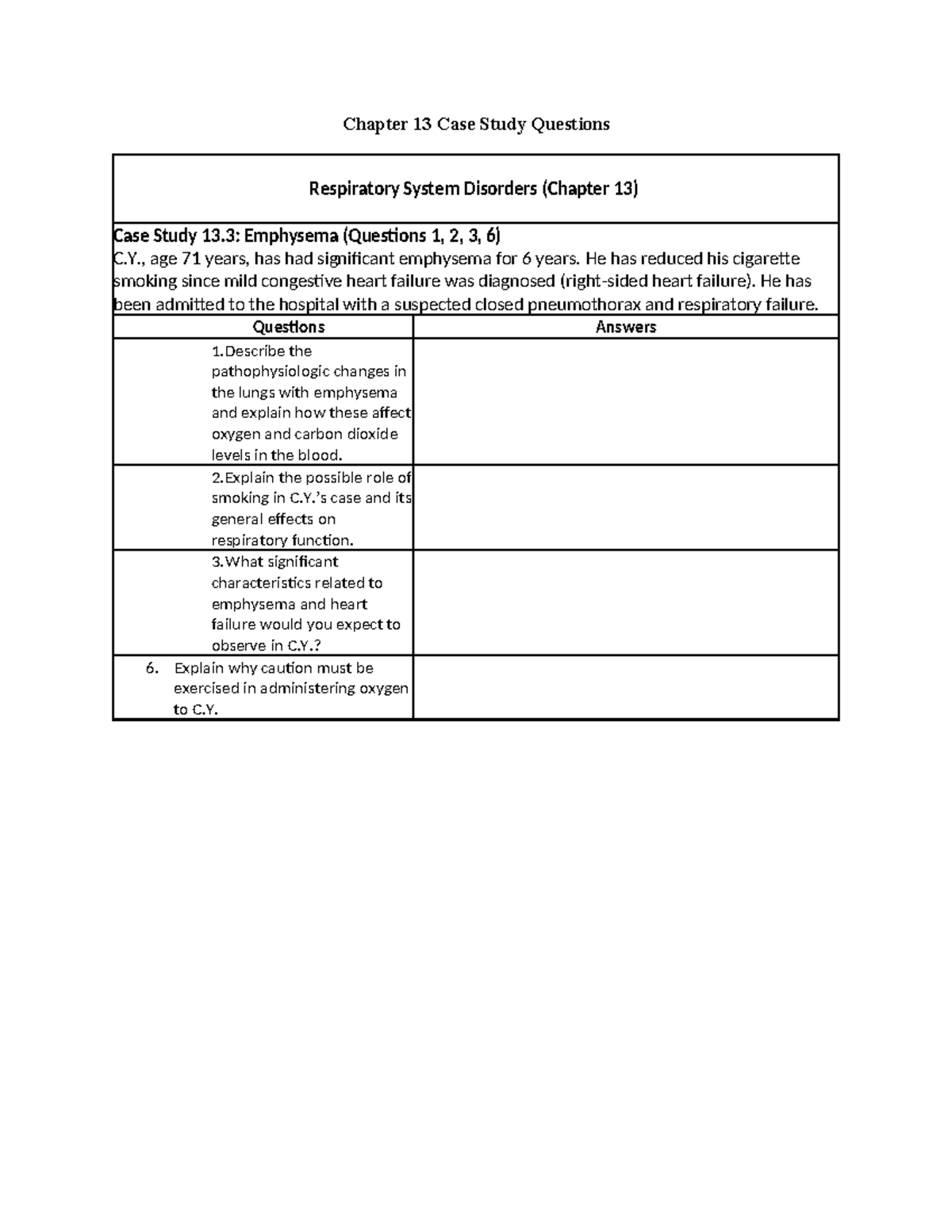 Chapter 13 Case Study: Emphysema Questions & Answers - Studocu