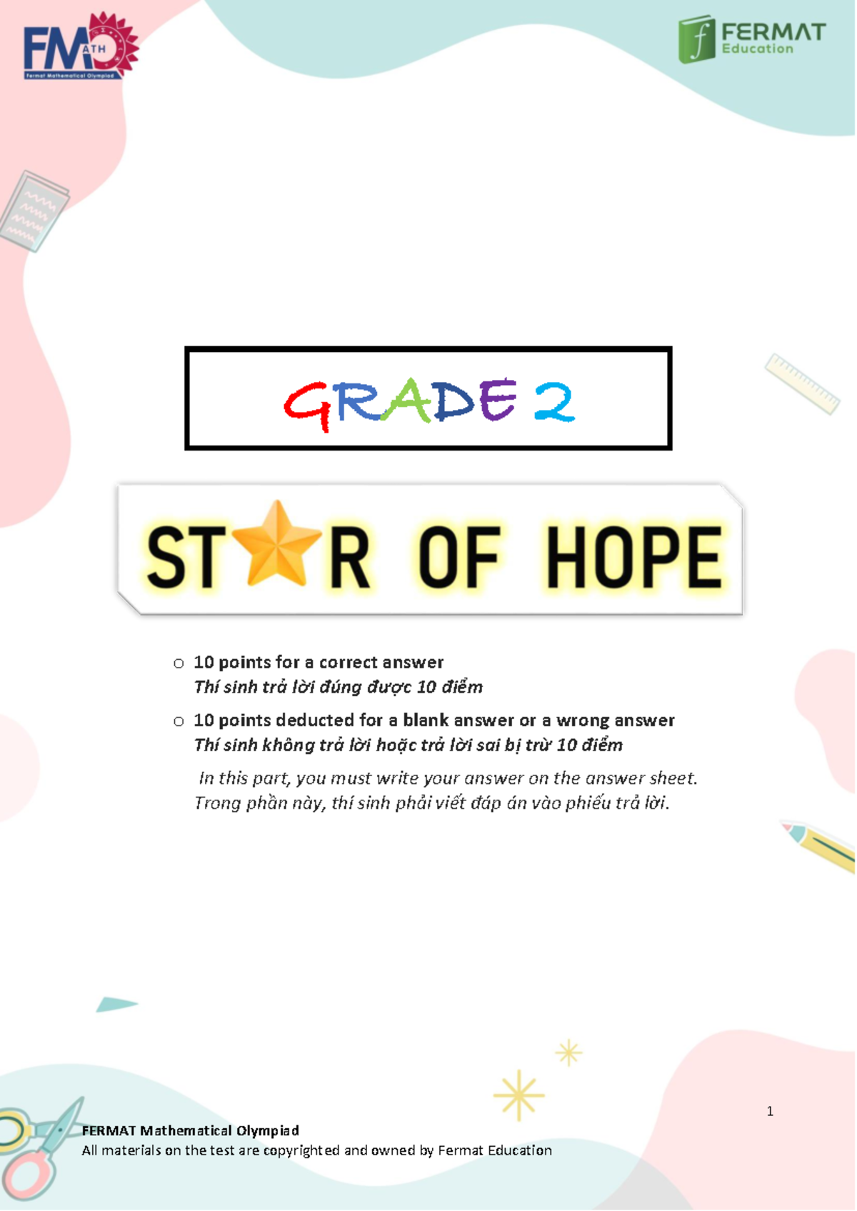 GRADE 2 - Star of Hope Exam Instructions - Studocu