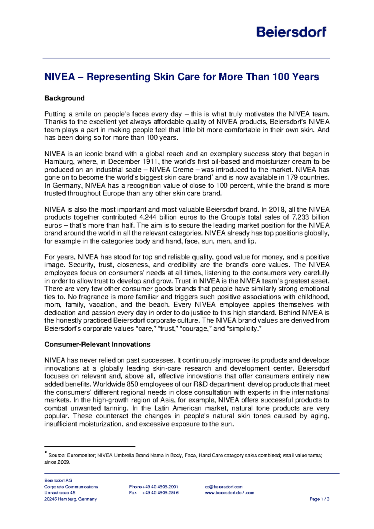 Beiersdorf Case Study: NIVEA's Innovations and Brand Evolution 2019 ...