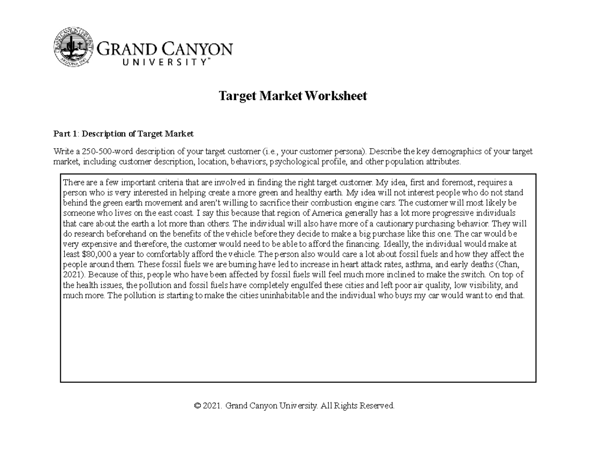 ENT 436 RS T4 Target Market Worksheet - Target Market Worksheet Part 1 ...