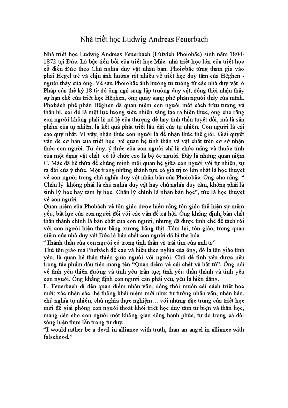 Nhà triết học Ludwig Feuerbach và tư tưởng nhân bản (1804-1872) - Studocu