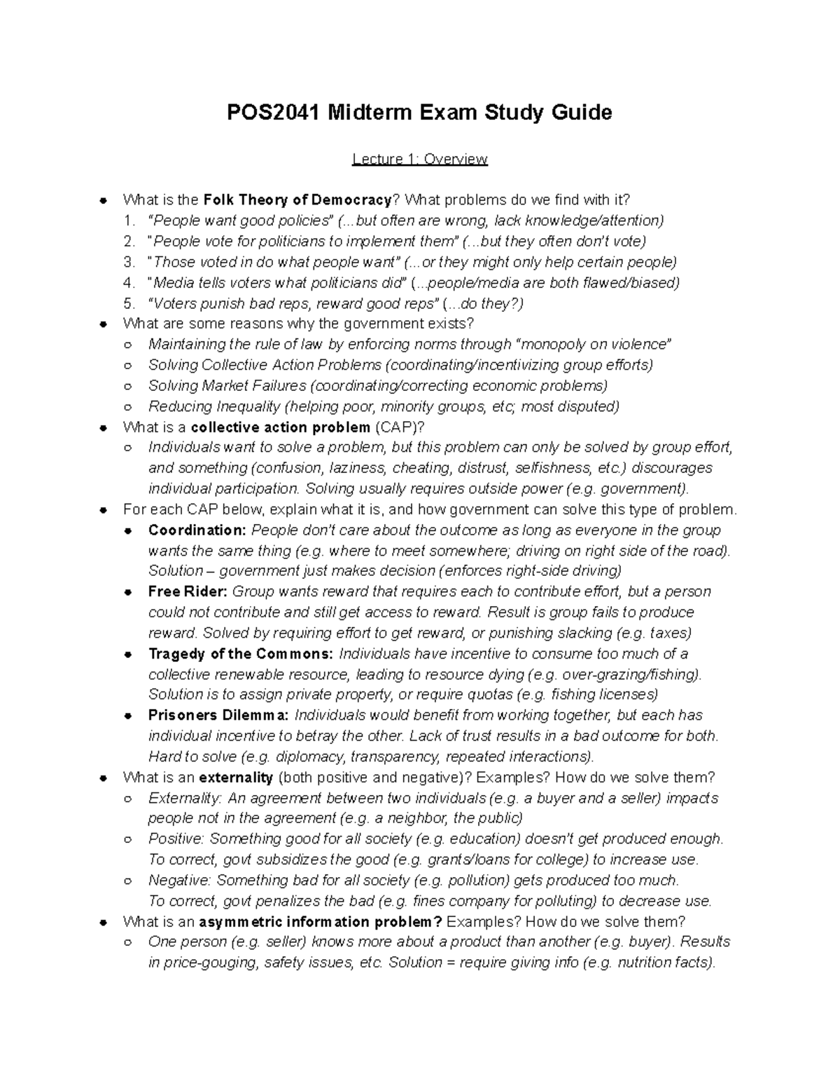 POS2041 Midterm Exam Study Guide: Key Concepts & Lecture Highlights - Studocu