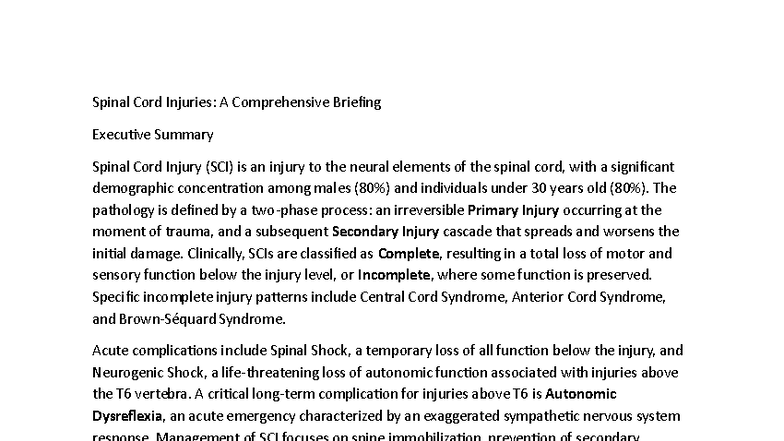 Pathophysiology of Spinal Cord Injuries: Study Notes for Path 2 - Studocu