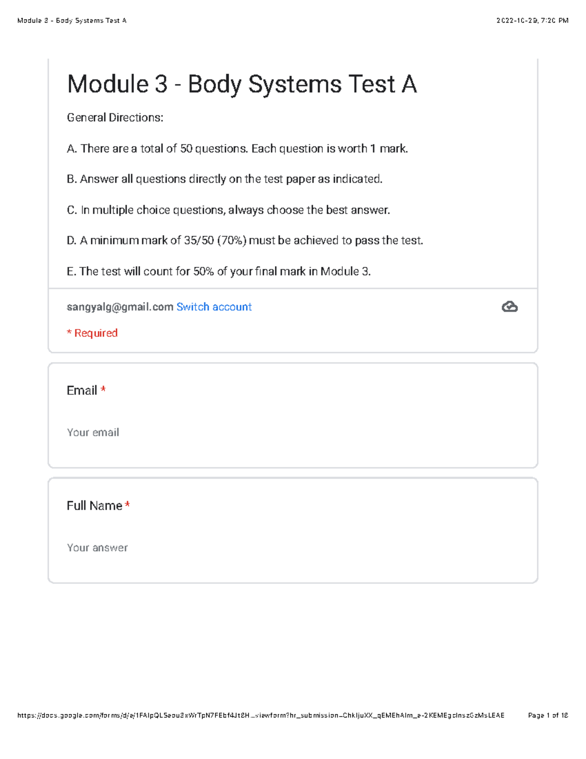 Module 3 - Body Systems Test A - - Studocu