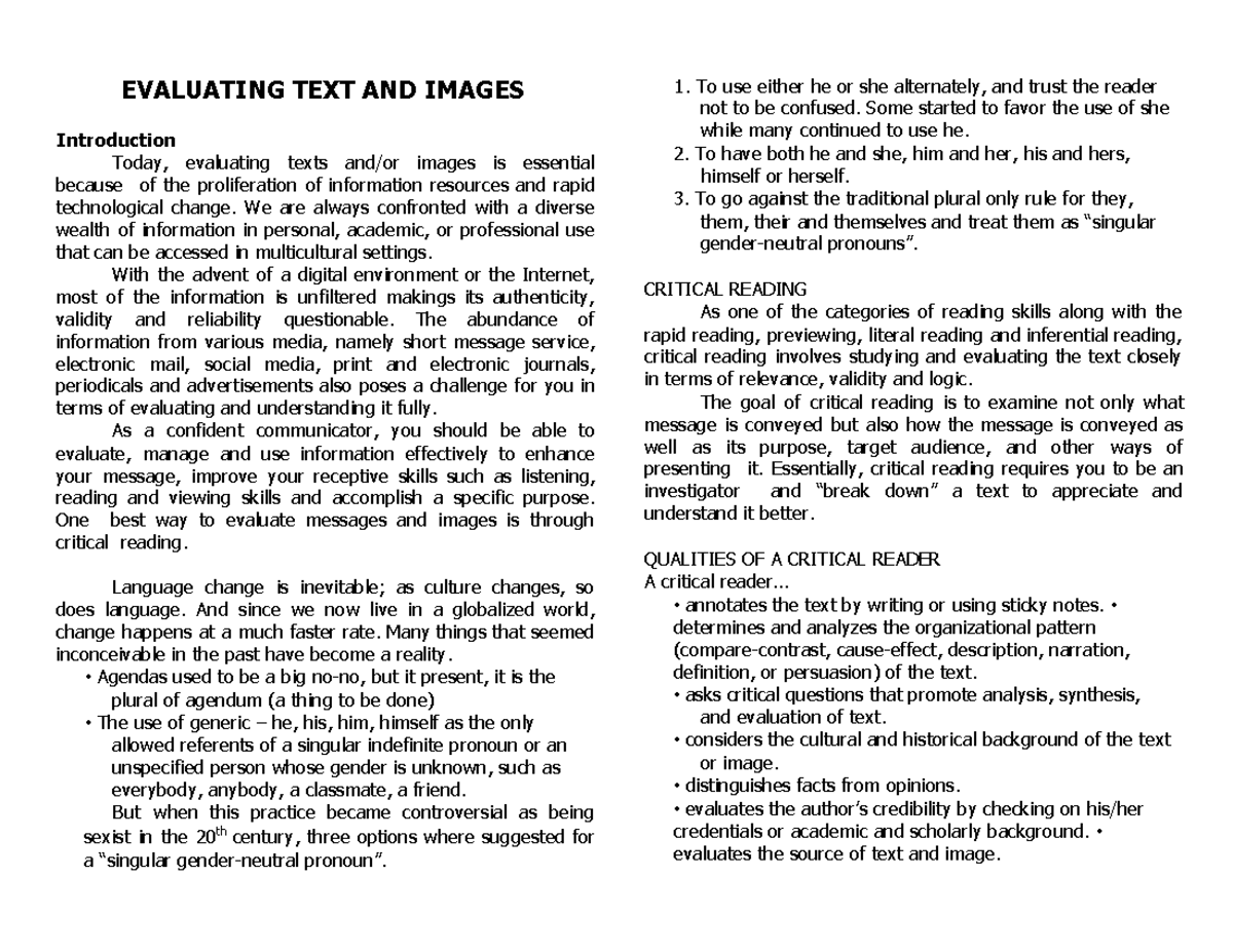 Handout 5 - Evaluating Text - Multimodal - EVALUATING TEXT AND IMAGES ...