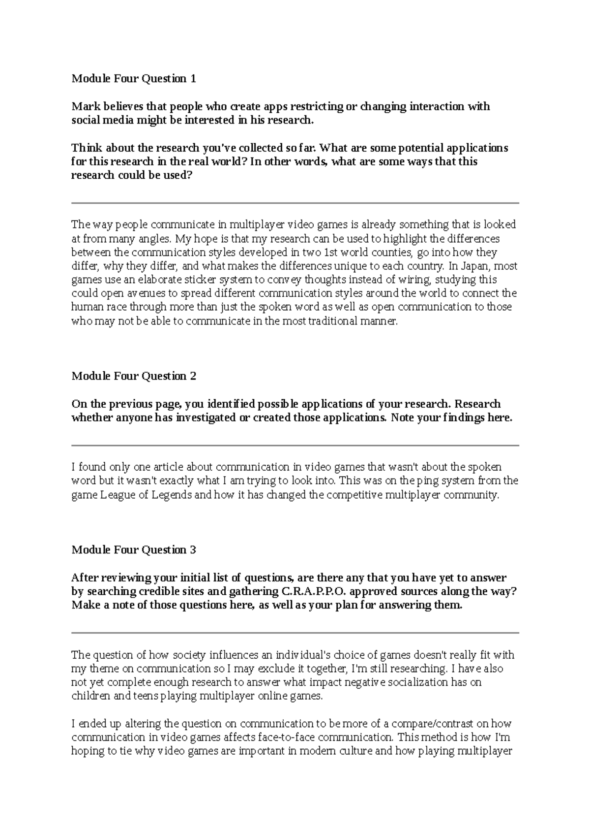 Short Responses for Module 4 - Research Applications and Findings - Studocu