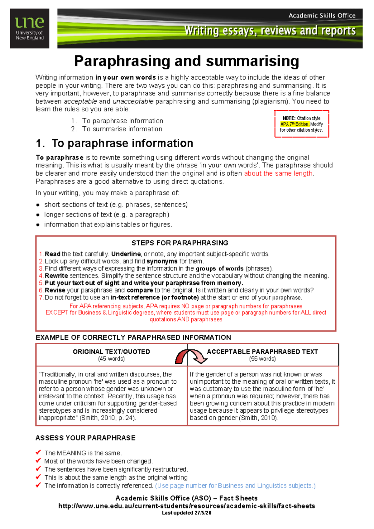 WE Paraphrasing-and-summarising - Academic Skills Office (ASO) – Fact ...