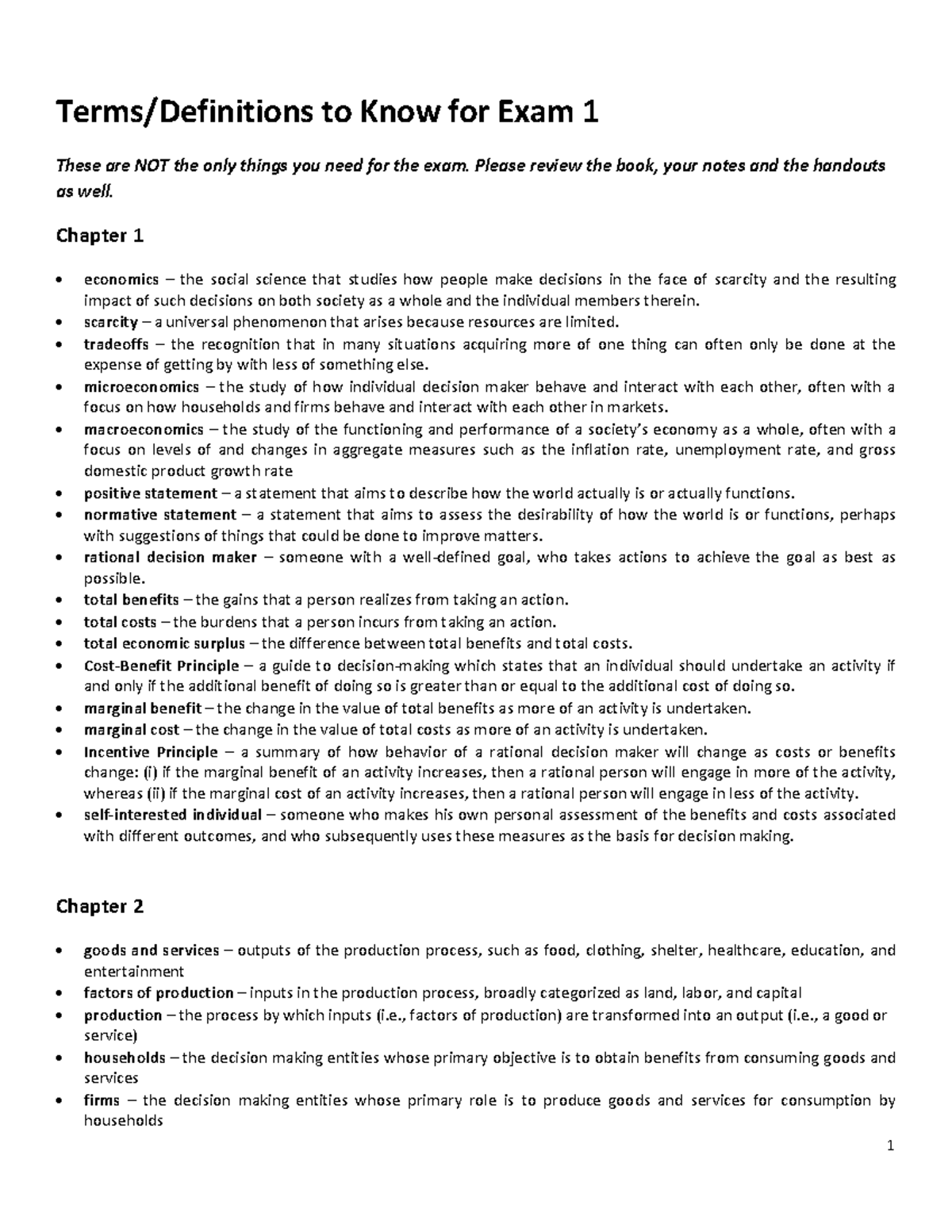 Key Economic Concepts for Exam Preparation: Terms and Definitions ...