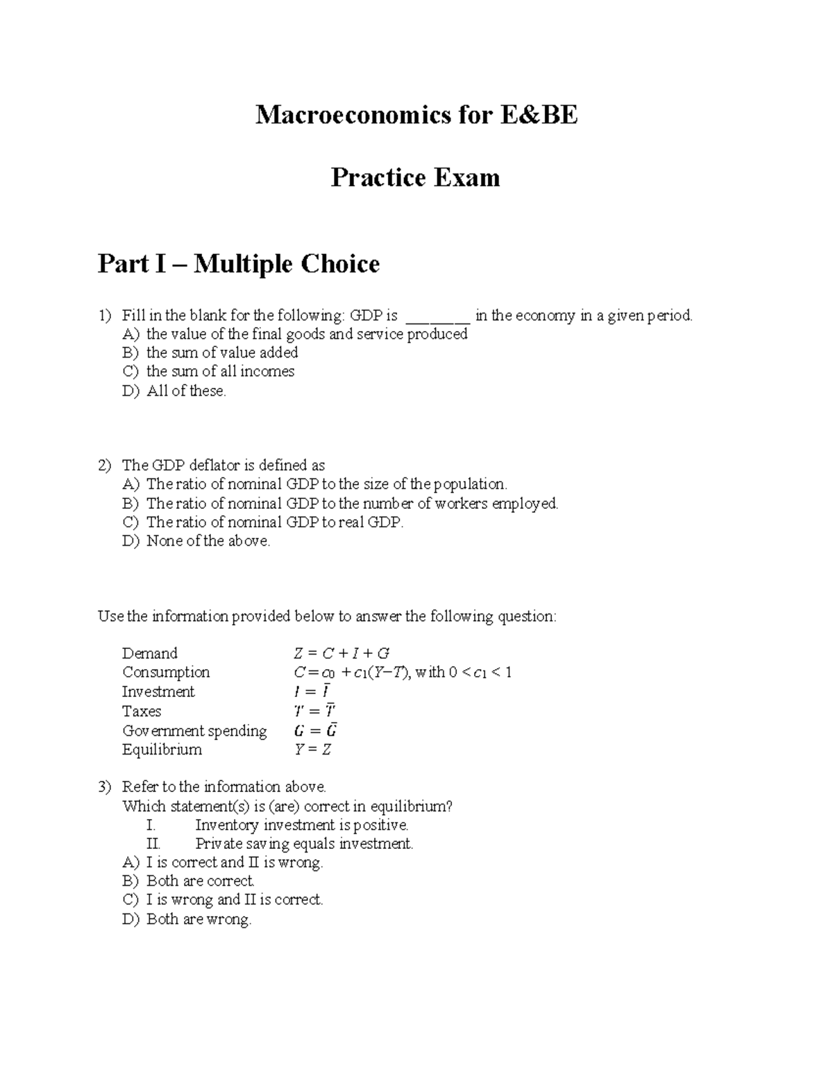 Macroeconomics Exam 1: Practice Questions & Answers - Studeersnel