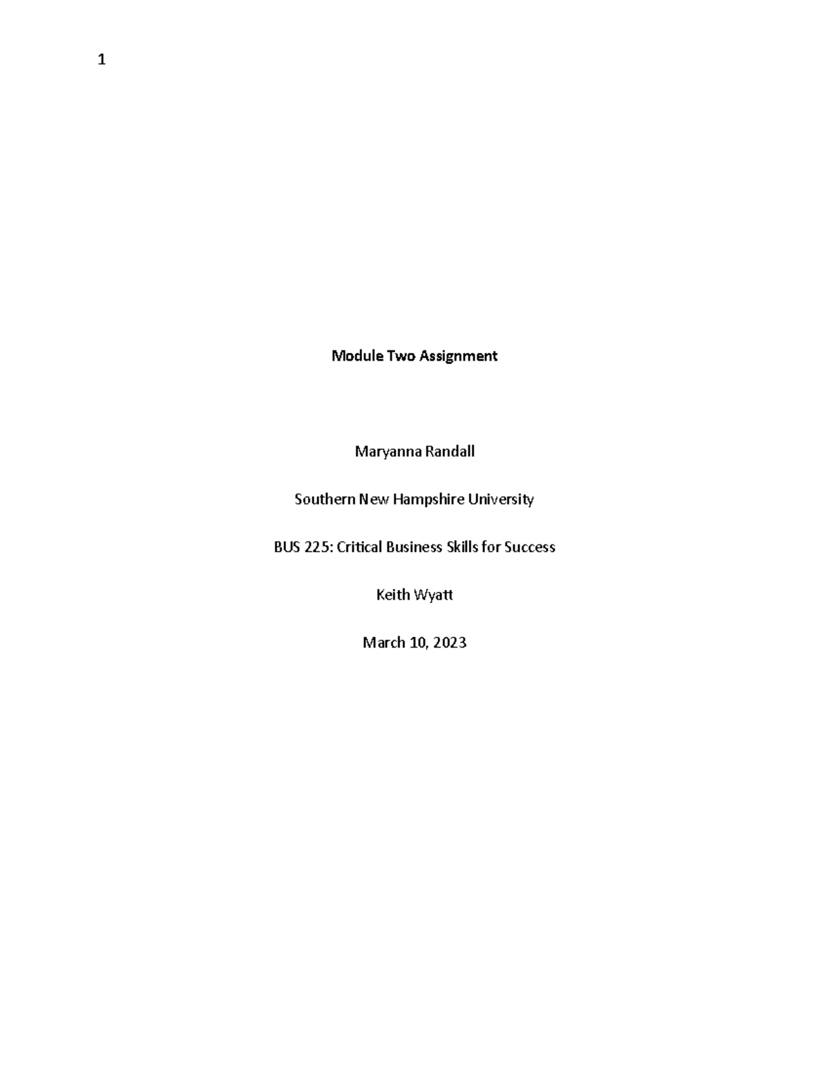 BUS225 Module Two Assignment - 1 Module Two Assignment Maryanna Randall ...