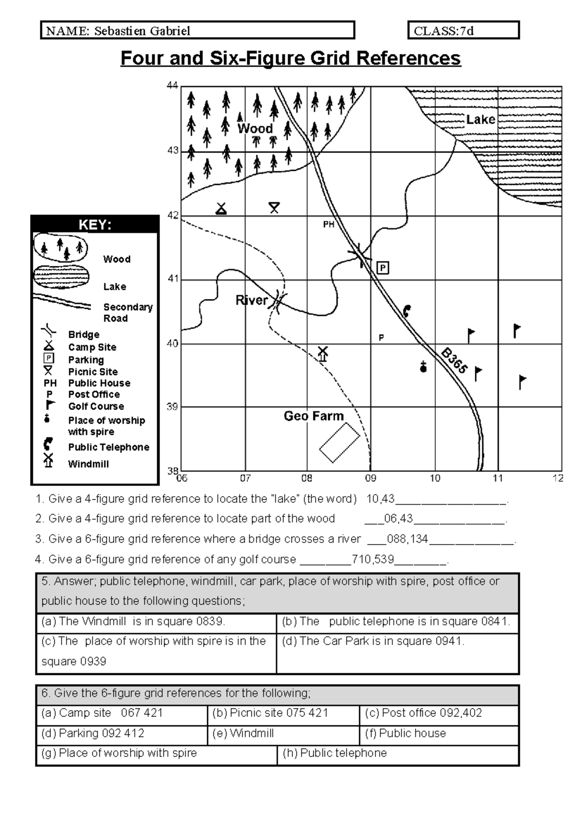 7d Four and Grid References Worksheet 9: Key Locations - Studocu
