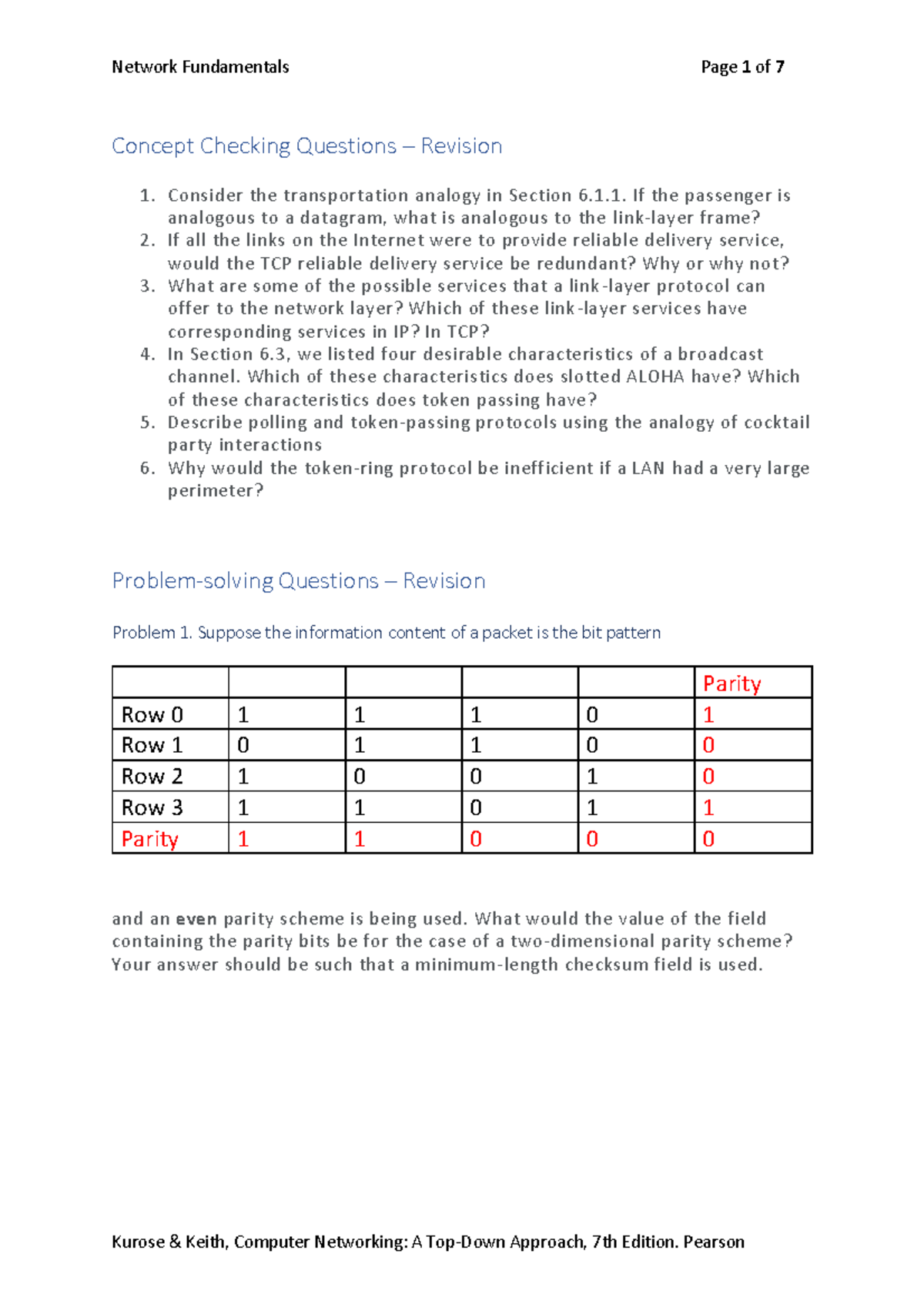 Network Fundamentals: Week 11 Worksheet Solutions (CS101) - Studocu