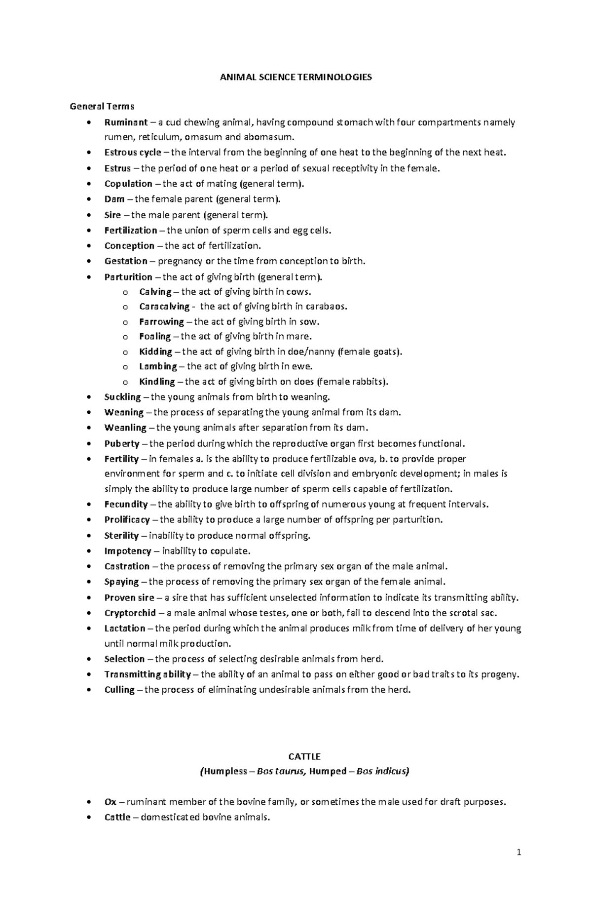 Animal Science Terminology: Key Terms and Concepts in ANS 101 - Studocu