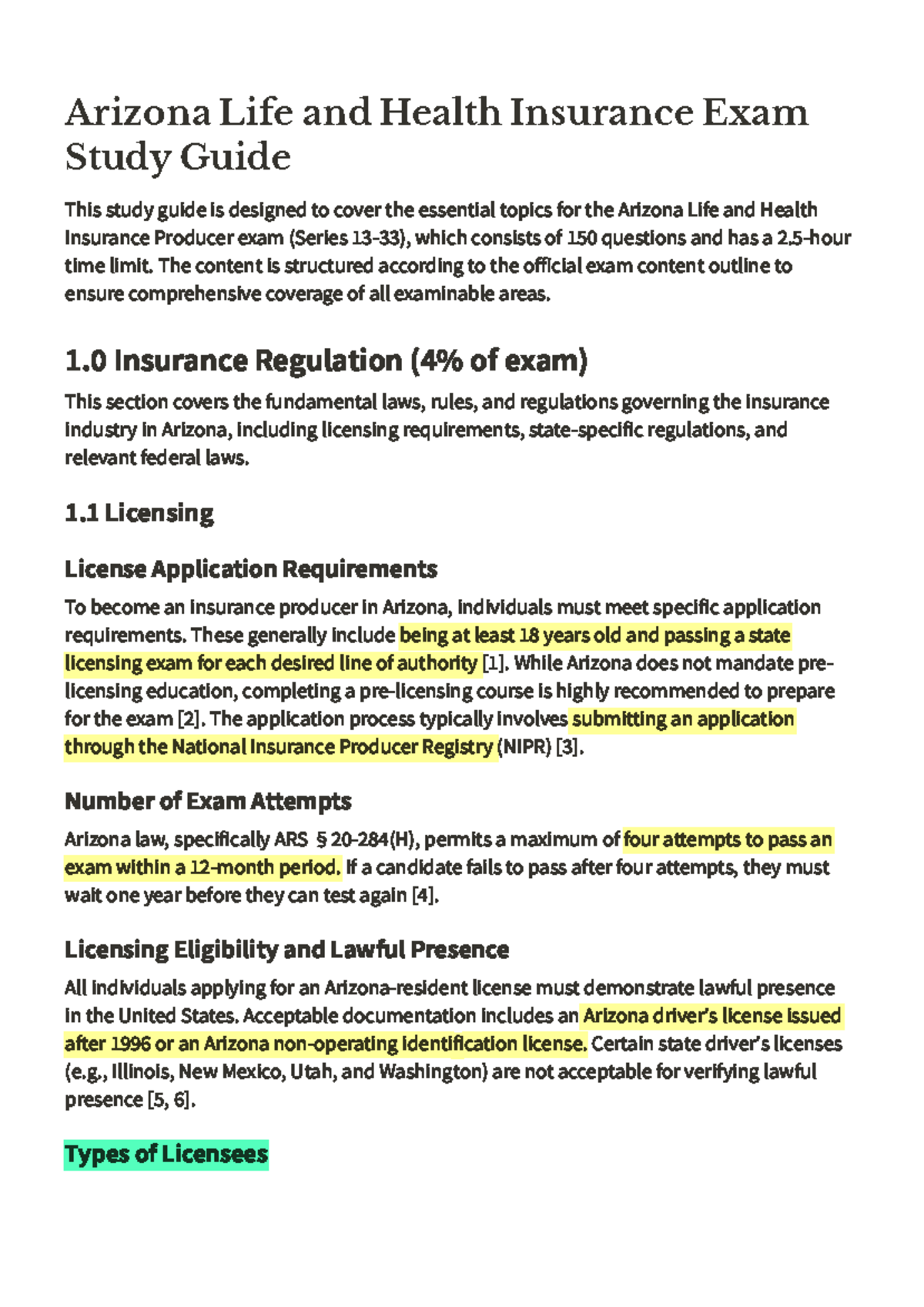 Arizona Life & Health Insurance Producer Exam Study Guide - Studocu