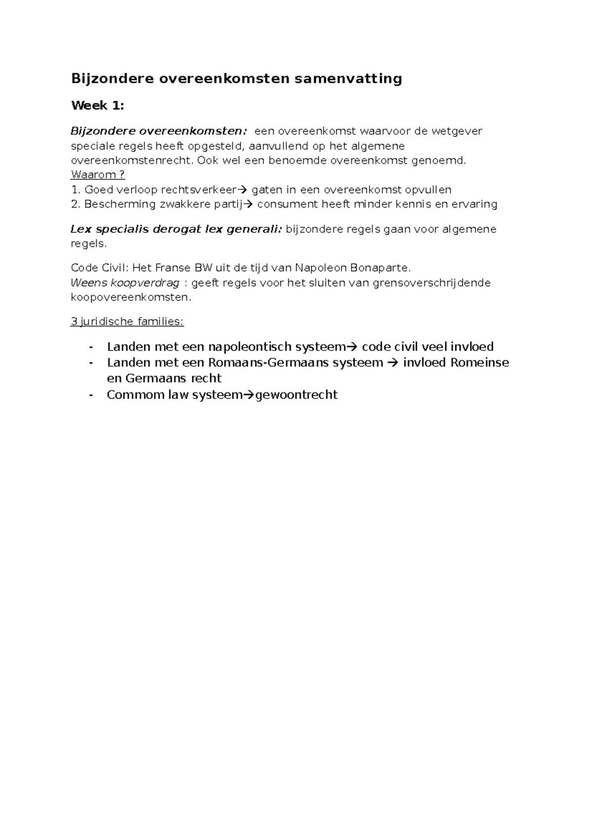Bijzondere Overeenkomsten: Samenvatting Week 1 voor Contractenrecht ...