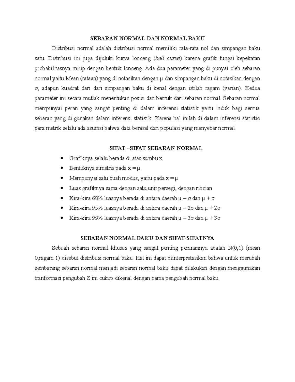 Sebaran Normal dan Normal Baku: Karakteristik dan Penerapan - Studocu