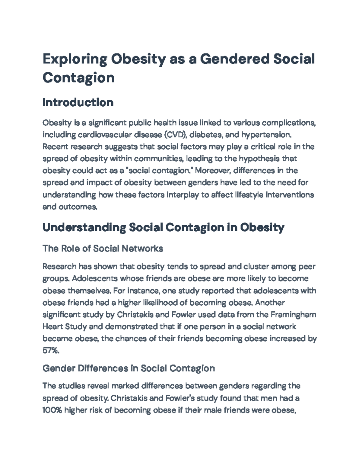 Exploring Obesity as a Gendered Social Contagion: Implications for ...