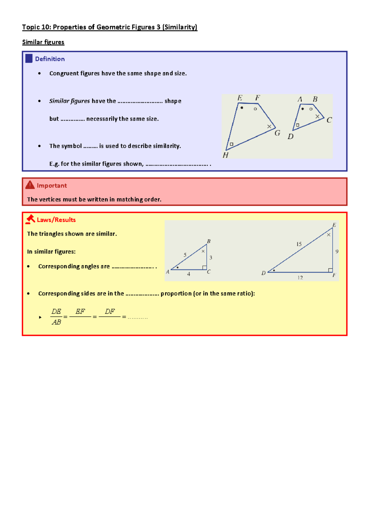 1. Similar figures - year 8 study notes - Topic 10: Properties of ...
