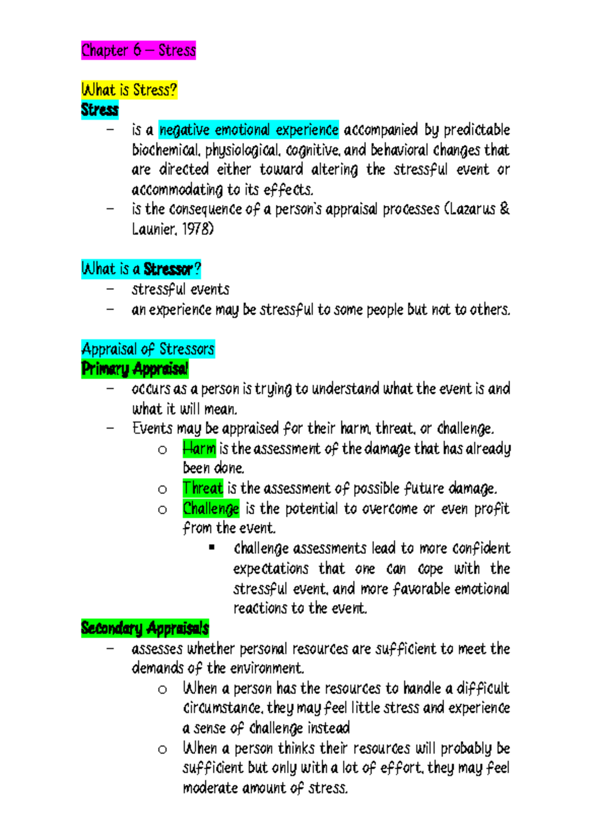 Chapter 6 - Health Psychology: Stress and Its Effects (Taylor) - Studocu