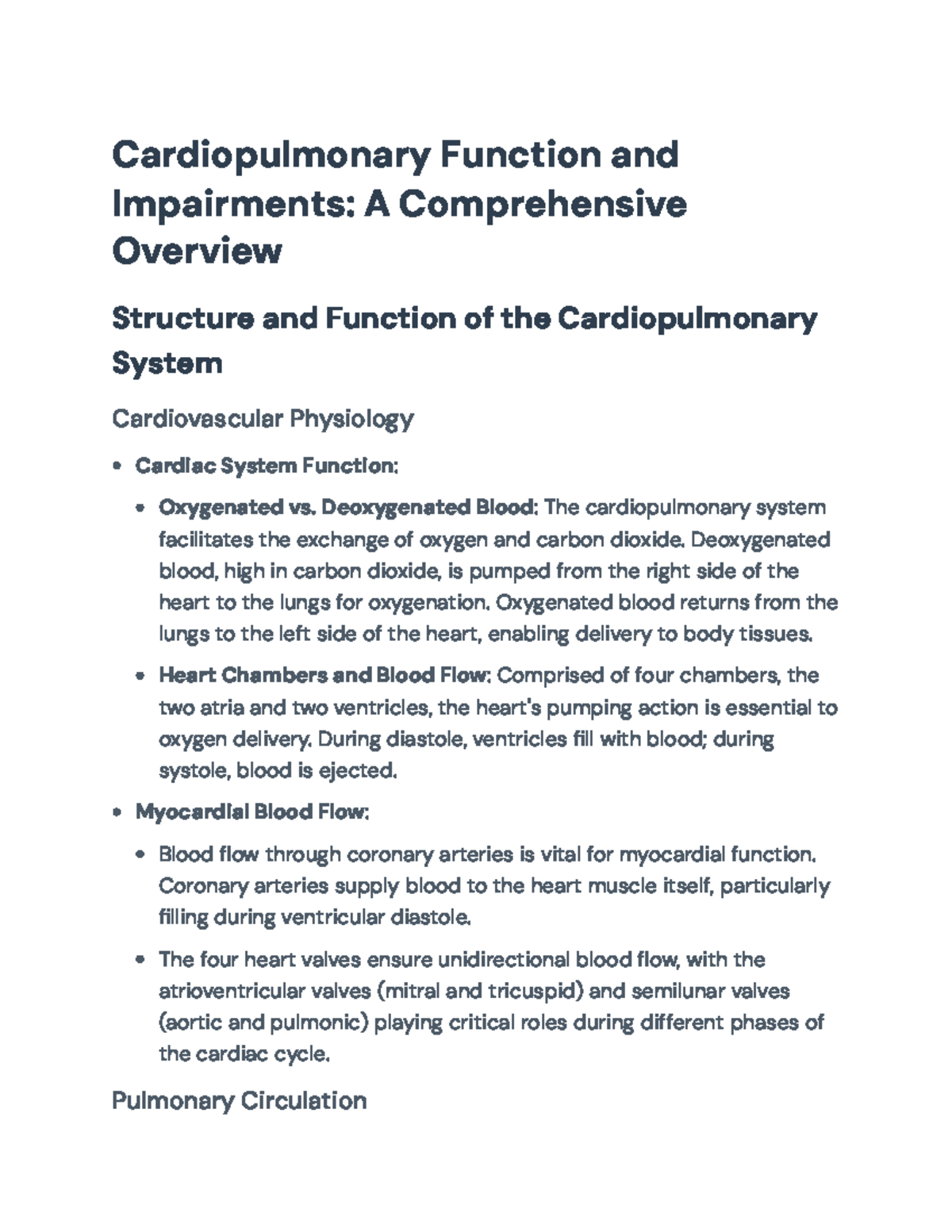 Comprehensive Overview of Cardiopulmonary Function and Impairments ...
