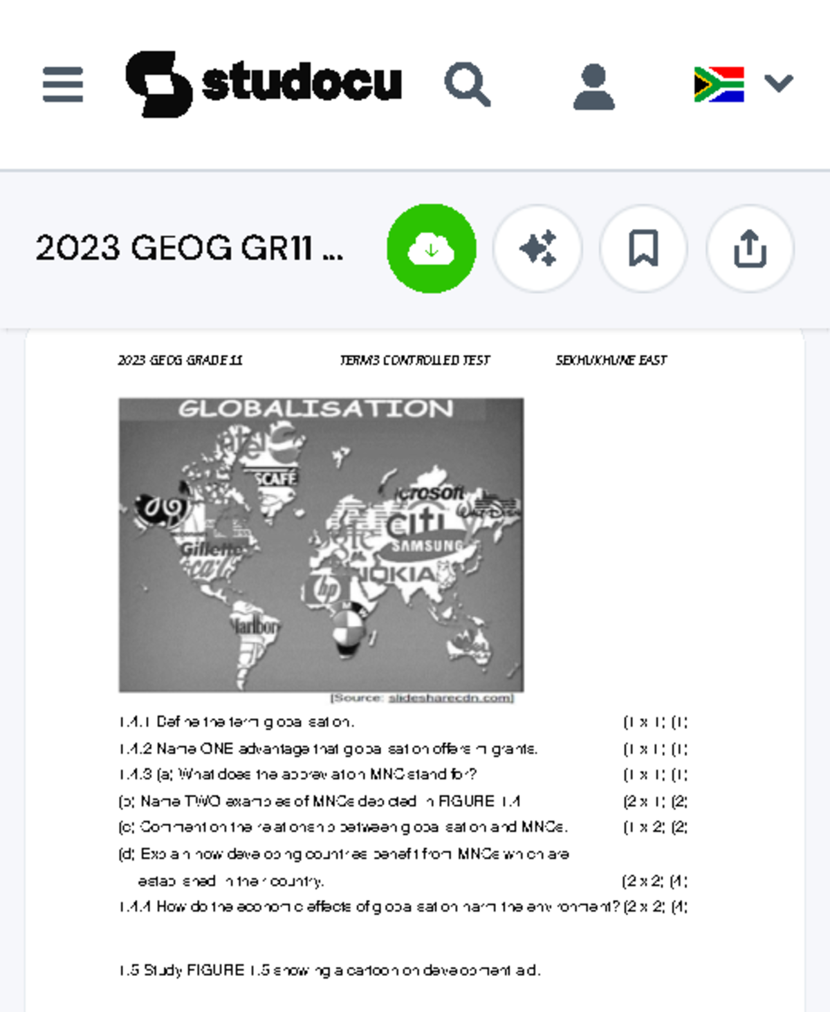 2023 GEOG GRADE 11 TERM 3 CONTROLLED TEST - GLOBALISATION FOCUS - Studocu