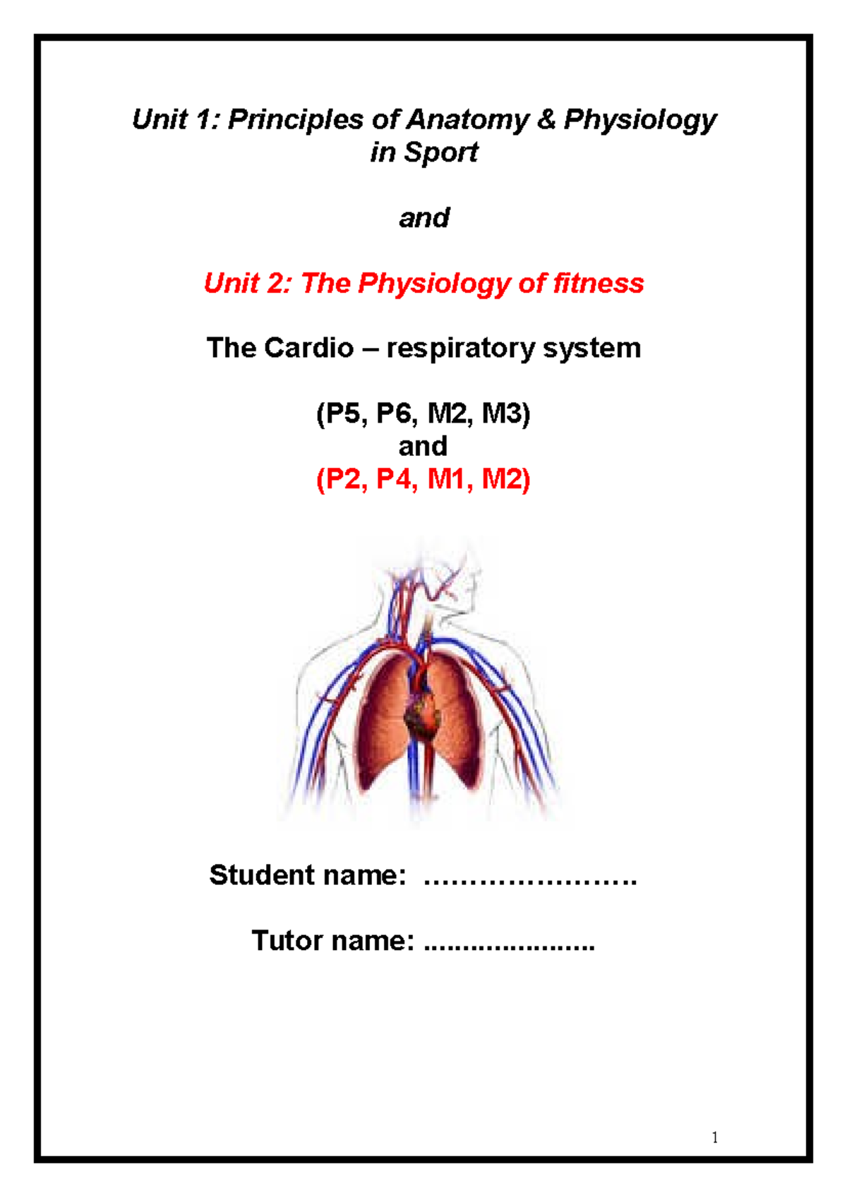 Unit 1 & 2: Anatomy Physiology in Sport & Fitness Workbook (P5, P6, M2 ...