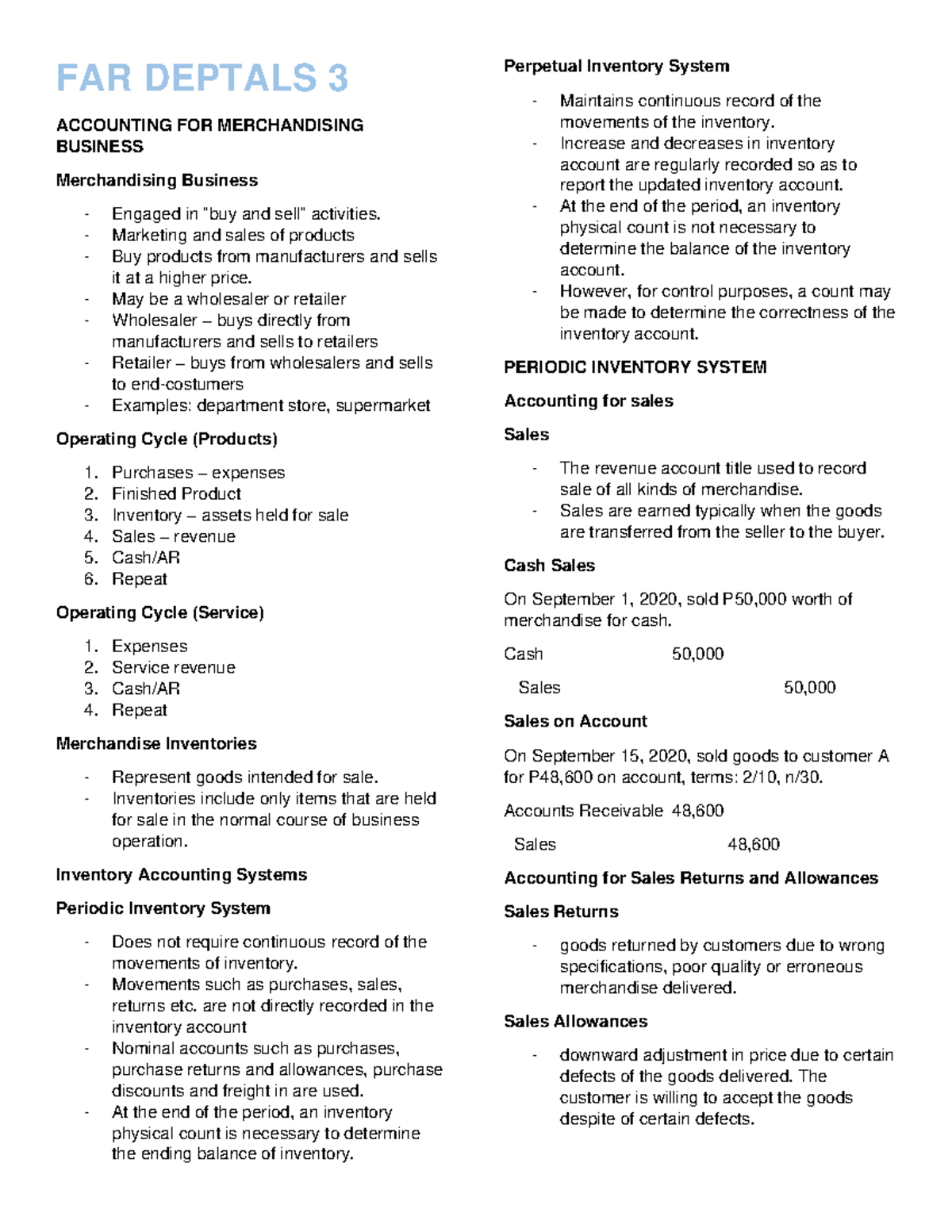 FAR Deptals 3 REVIEWER - FAR DEPTALS 3 ACCOUNTING FOR MERCHANDISING ...